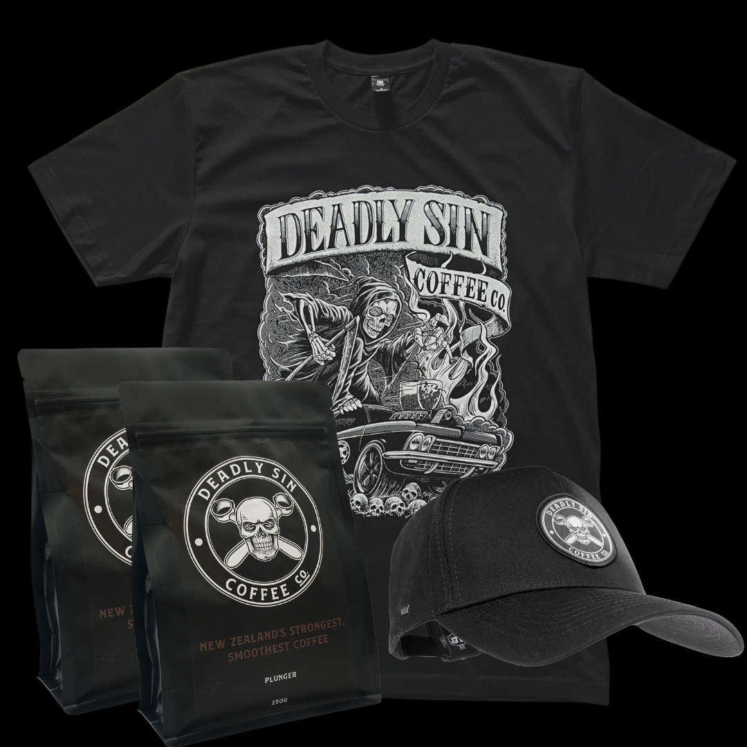 Deadly Sin Coffee, Grim Reaper T-shirt and Cap Bundle – Deadly Sin ...